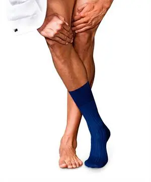 Falke Finest Piuma Cotton Ribbed Dress Socks - Blue