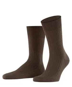 Falke Bristol Pure Merino Wool Ribbed Dress Socks - Brown