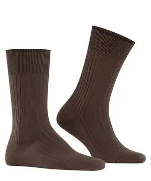 Falke Bristol Pure Merino Wool Ribbed Dress Socks - Brown