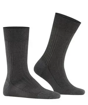 Falke Bristol Pure Merino Wool Ribbed Dress Socks - Grey