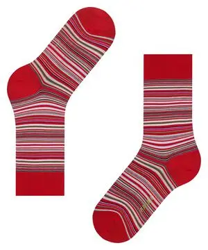 Falke Microblock Striped Cotton Dress Socks - Red