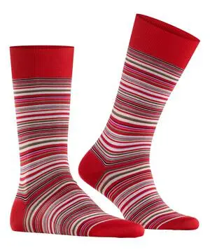 Falke Microblock Striped Cotton Dress Socks - Red