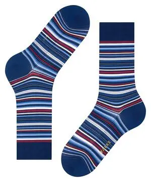 Falke Microblock Striped Cotton Dress Socks - Blue