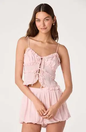 Astr The Label Kailey Ruffle Tie-front Cropped Top - Blush