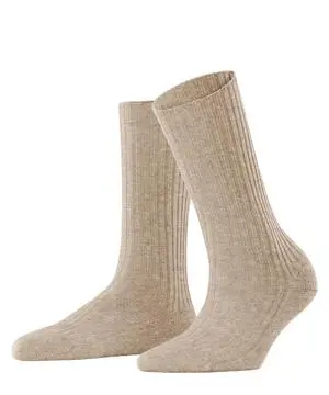 Falke Cosy Wool Ribbed Boot Socks - Beige