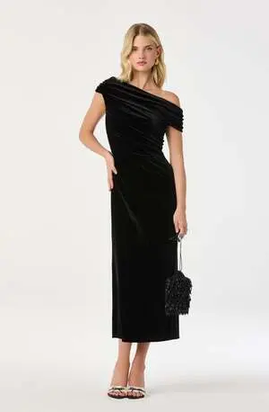 Astr The Label Velvet Off-the-shoulder Midi Dress - Black