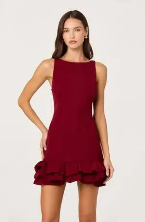 Astr The Label Ruffled Hem Mini Dress - Wine