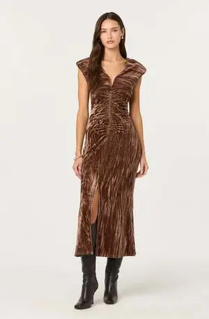 Astr The Label Daisha Crushed Velvet Plunge V-neck Midi Dress