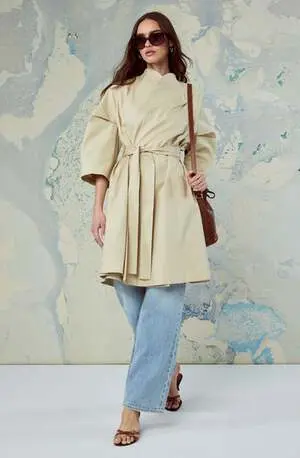Astr The Label Kaylin Collarless Wrap Trench Coat