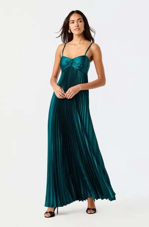 Astr The Label Plissé Strapless Maxi Gown - Emerald
