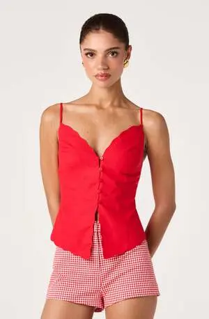 Astr The Label Odette V-neck Button-front Tank - Red