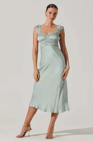 Astr The Label Enola Satin Smocked Midi Dress - Mint