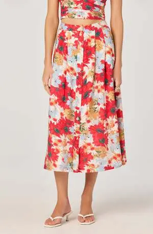 Astr The Label Button Front Pleated Midi Skirt