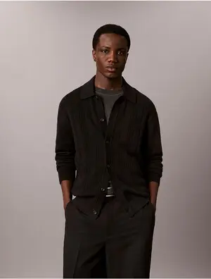 Calvin Klein Cotton Stitch Button-front Sweater With Flat Knit Collar