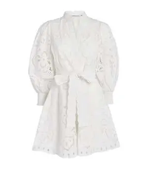 Alice + Olivia Embroidered Lucy Mini Shirt Dress - White