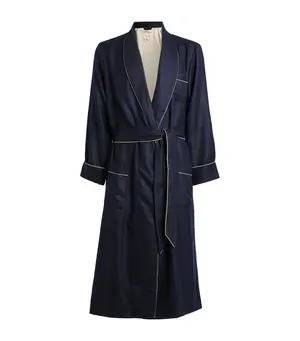 Derek Rose Cashmere Silk-lined Duke Robe - Navy