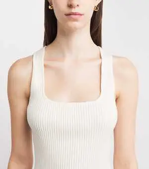 Paige Bronwyn Ribbed Tank Top With Ruffled Hem - Ivory