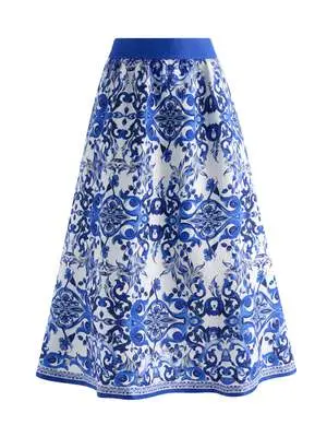 Alice + Olivia Earla Linen Blend Printed Midi Skirt