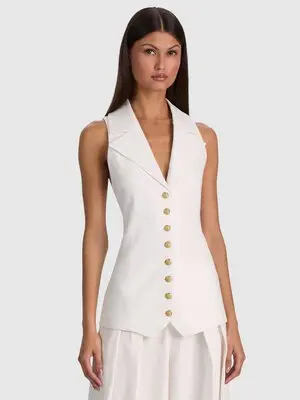 Alice + Olivia Pat Collared Long Vest - Off White
