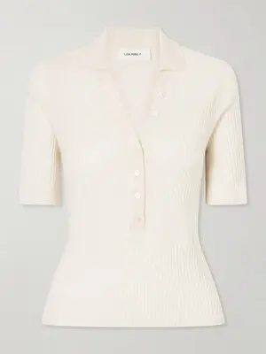 LISA YANG Malie Ribbed-knit Cashmere Polo Sweater - Neutrals