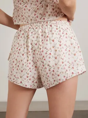 Posse Charlotte Lace-trimmed Floral-print Cotton Shorts - White