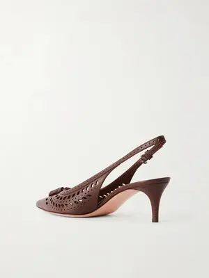 GIANVITO ROSSI 55 Laser-cut Leather Kitten Heel Slingback Pumps - Brown