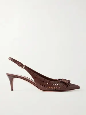 GIANVITO ROSSI 55 Laser-cut Leather Kitten Heel Slingback Pumps - Brown