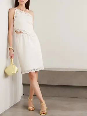 Posse Darya Lace-trimmed Midi Skirt - Neutrals