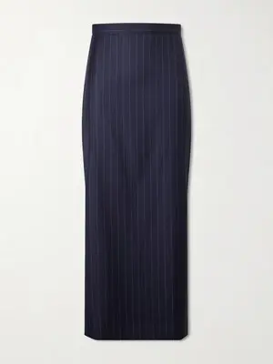Givenchy Pinstriped Wool Midi Skirt - Blue