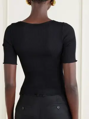 Saint Laurent Guipure Lace-trimmed Ribbed Silk T-shirt - Black
