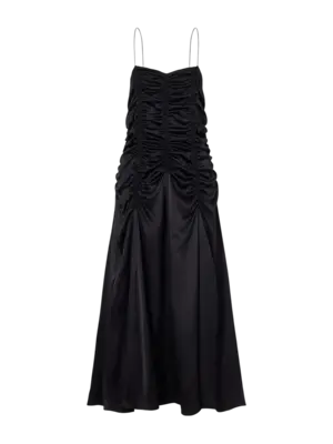 Khaite Raina Ruched Silk Midi Dress - Black