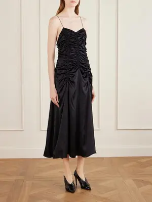 Khaite Raina Ruched Silk Midi Dress