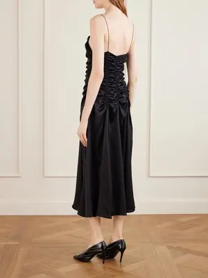 Khaite Raina Ruched Silk Midi Dress