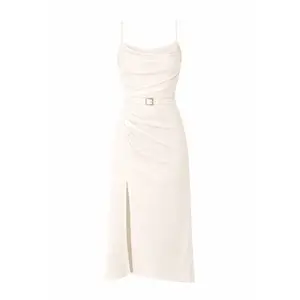 ALINA CERNATESCU Hecate Lyocell Midi Dress With Draping And Matching Belt - White