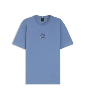 BOSS Stretch-cotton T-shirt With Tennis Artwork - Light Blue