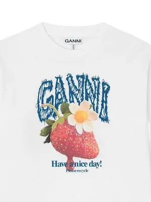 GANNI Printed Long Sleeve Cotton T-shirt - Multicolor