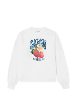 GANNI GANNI Printed Long Sleeve Cotton T-Shirt Multicolor