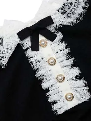 SELF-PORTRAIT Lace Collar Knit Top - Multicolor