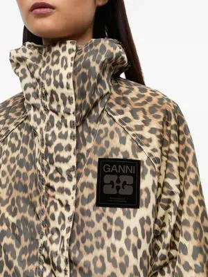 GANNI Hooded Blouson Jacket With Logo Patch - Multicolor