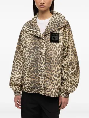 GANNI Hooded Blouson Jacket With Logo Patch - Multicolor