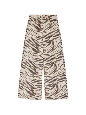 GANNI Zebra Print Wide Leg Jeans