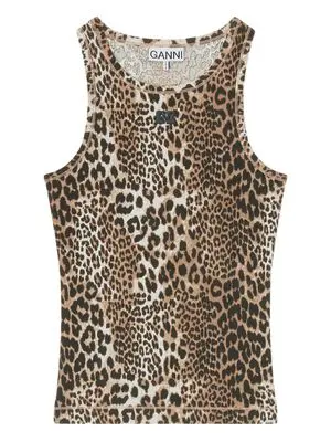 GANNI GANNI Leopard Print Organic Cotton Tank Top Multicolor
