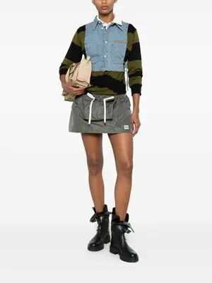 Miu Miu Denim Logo Embroidery Cropped Shirt