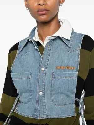 Miu Miu Denim Logo Embroidery Cropped Shirt