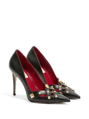 Valentino Garavani Studded Leather Pointed Toe Stiletto Pumps - Multicolor