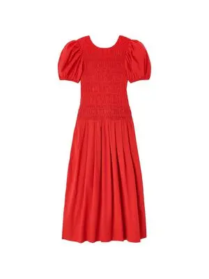 GANNI Organic Cotton Smocked Bodice Midi Dress - Multicolor