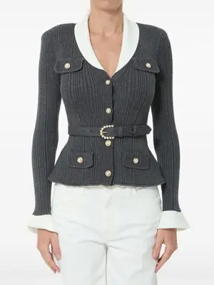 SELF-PORTRAIT Belted Ribbed Cardigan - Multicolor