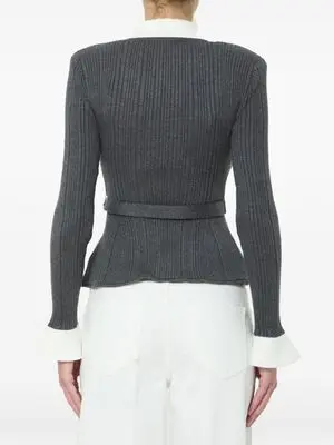 SELF-PORTRAIT Belted Ribbed Cardigan - Multicolor