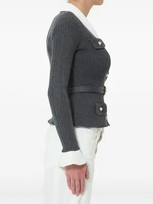 SELF-PORTRAIT Belted Ribbed Cardigan - Multicolor