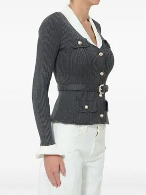 SELF-PORTRAIT Belted Ribbed Cardigan - Multicolor